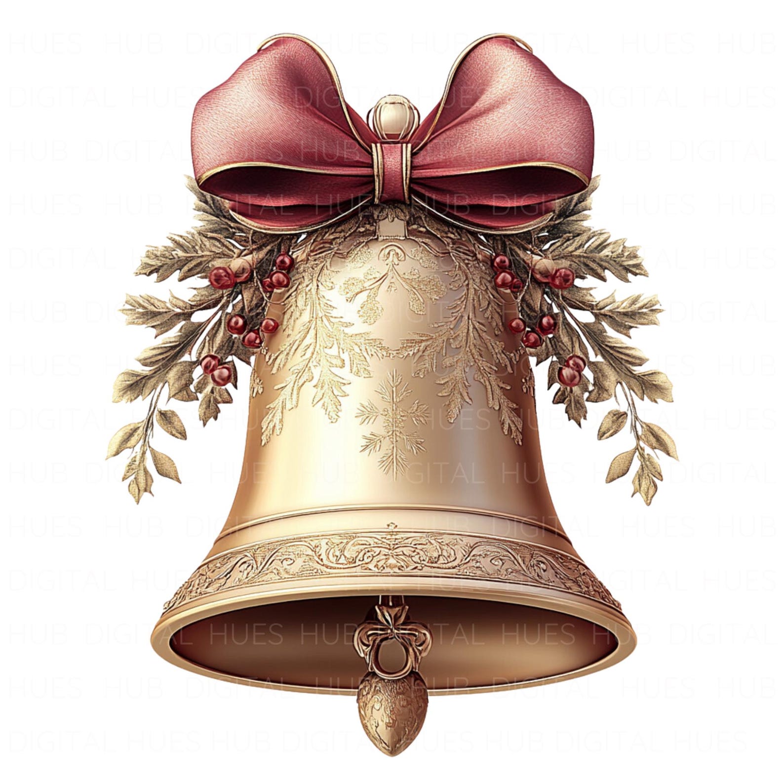 15 Pink Gold Christmas Bell Clipart Watercolor Festive Holiday ...
