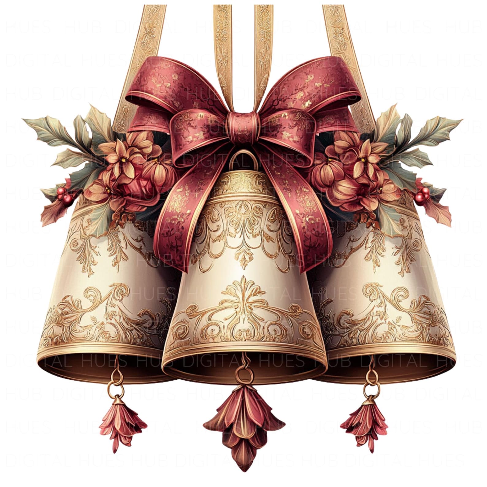 16 Hanging Christmas Bells Clipart Watercolor Festive Holiday Printable ...