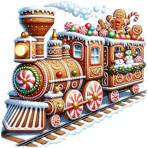 10 Gingerbread Train Clipart: Watercolor Christmas Holiday Cookie ...