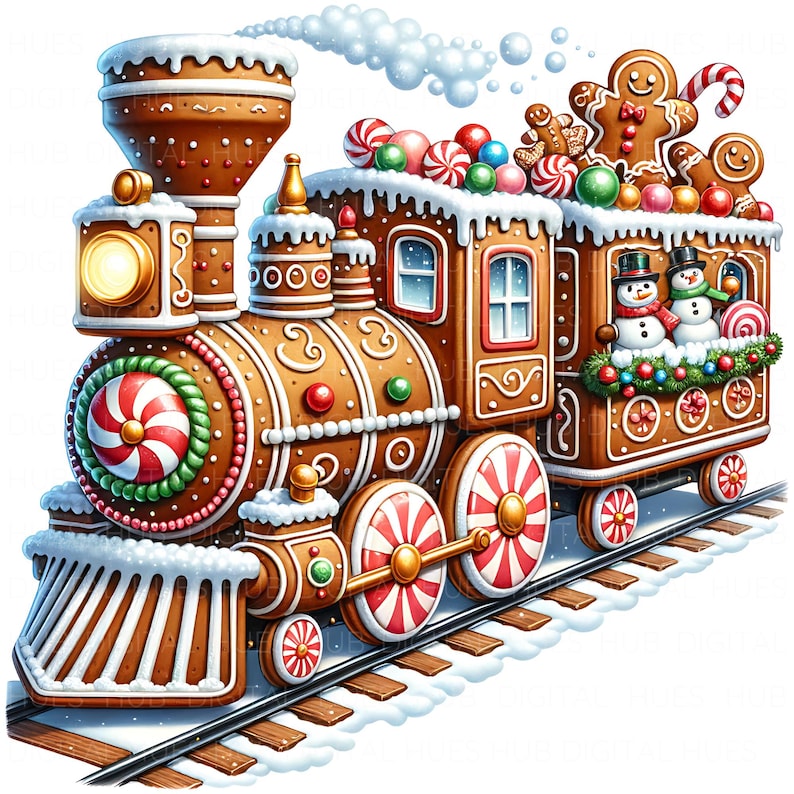 10 Gingerbread Train Clipart: Watercolor Christmas Holiday Cookie ...