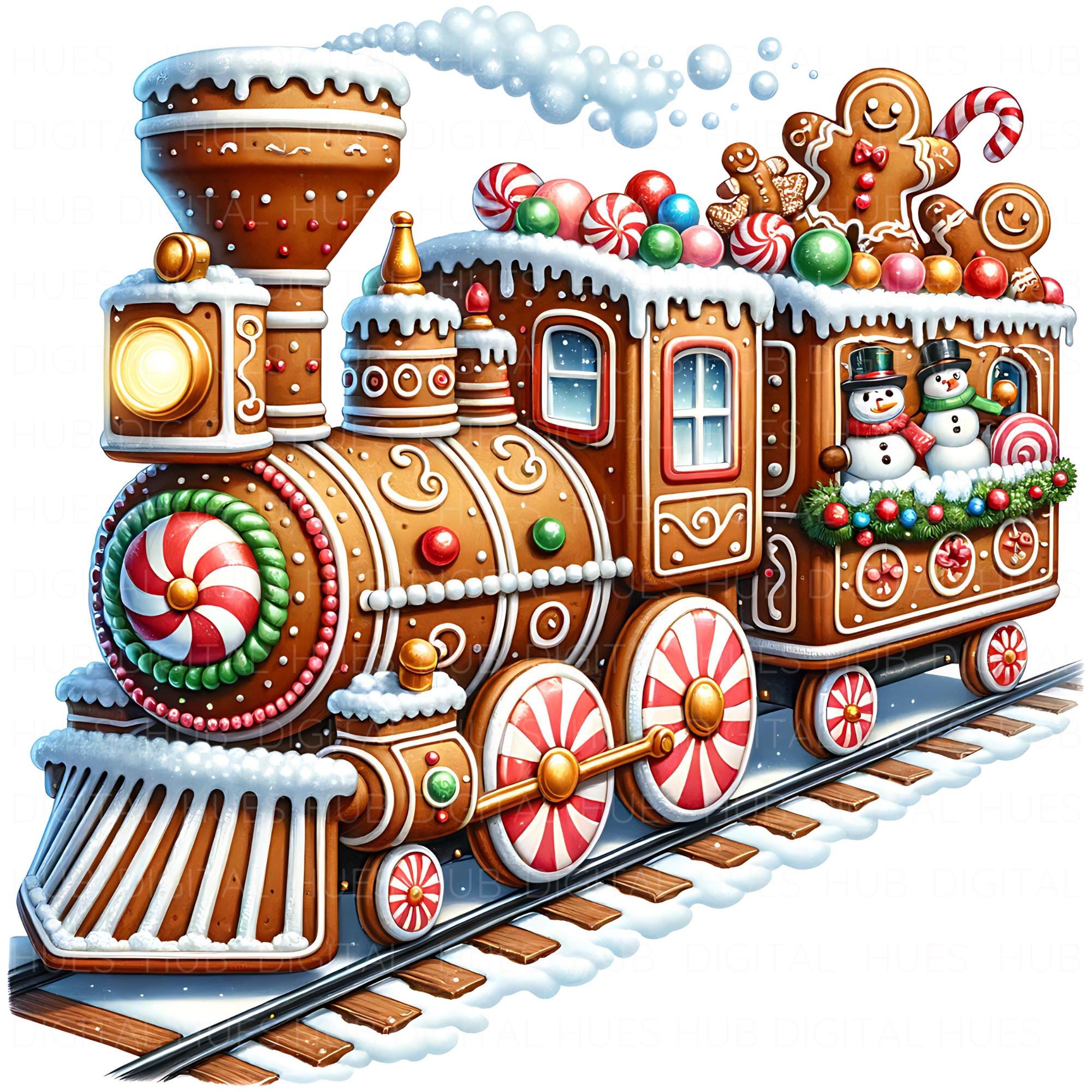 10 Gingerbread Train Clipart: Watercolor Christmas Holiday Cookie ...