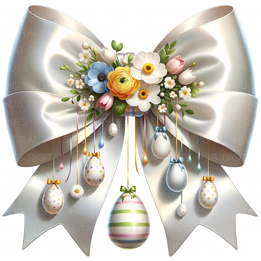 12 Pastel Easter Bow Clipart: Watercolor Coquette Bow, Easter Eggs and ...