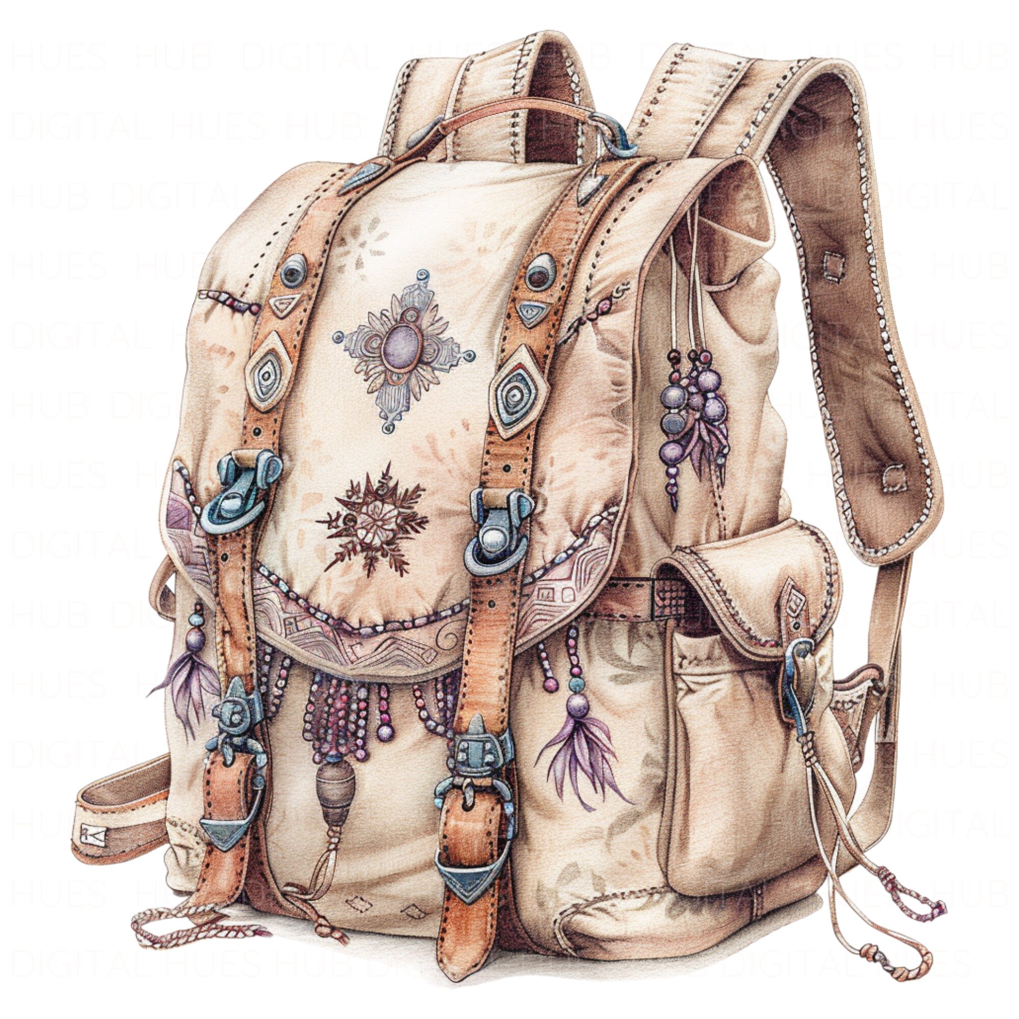 13 Ladies Backpack Clipart Bundle Watercolor Hiking Backpack Sticker ...