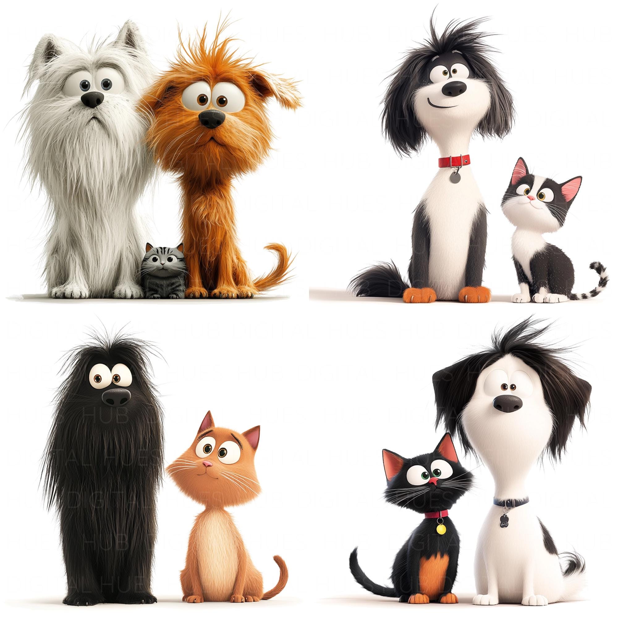 14 Quirky Cat and Dog Clipart Watercolor Quirky Animal Nursery Wall Art ...