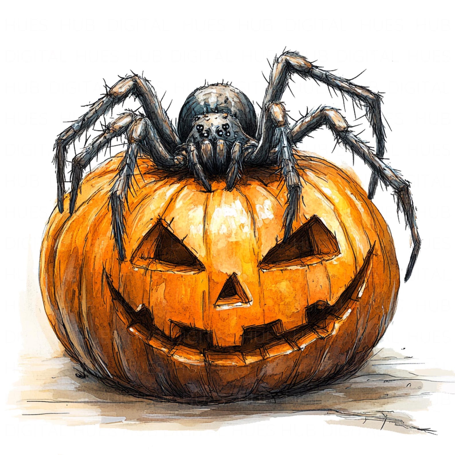10 Spider on Pumpkin Clipart Watercolor Halloween Spiders Printable ...