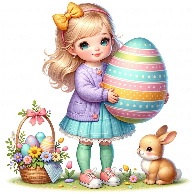13 Little Easter Girl Clipart: Watercolor Kids Easter Art JPEG, Cute ...