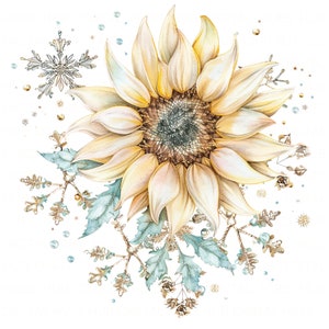 10 Winter Sunflower Clipart Bundle Watercolor Sunflower in Snow Clipart ...