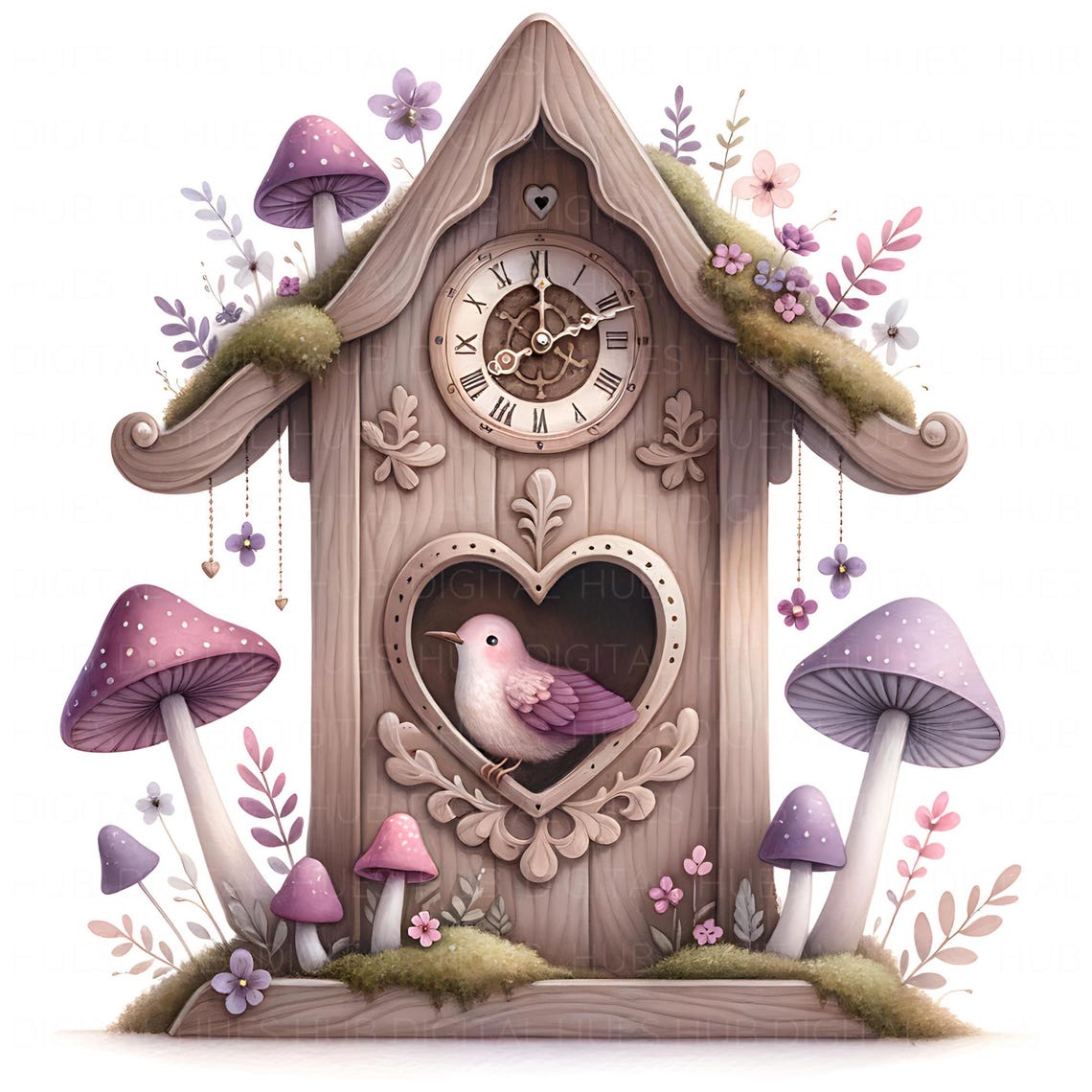 10 Floral Cuckoo Clock Clipart Watercolor Vintage Wall Clock Art ...