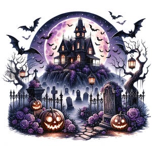 10 Haunted House Clipart Watercolor Halloween Gothic Castle Spooky ...