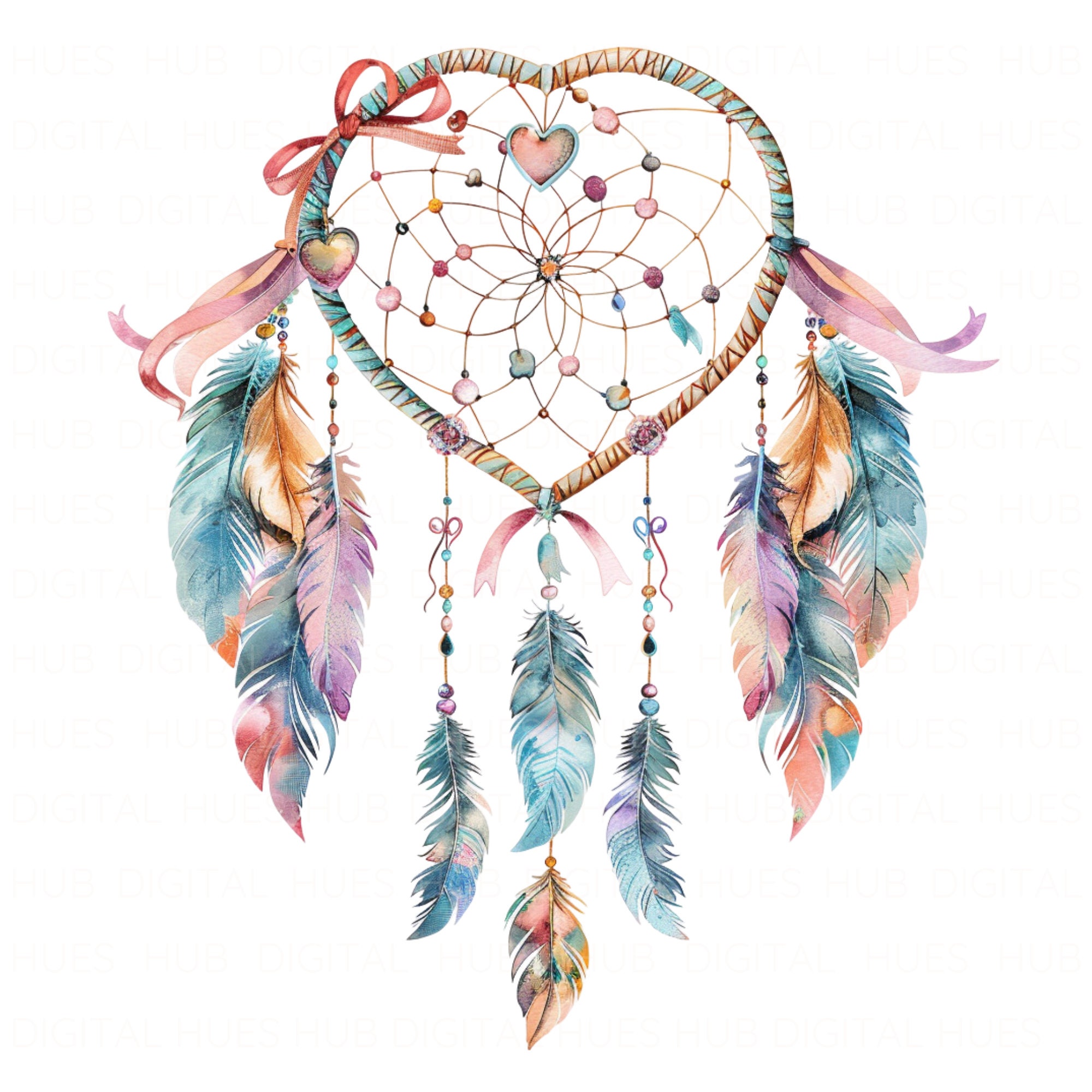 11 Heart Dream Catcher Clipart Watercolor Floral Dream Catcher ...