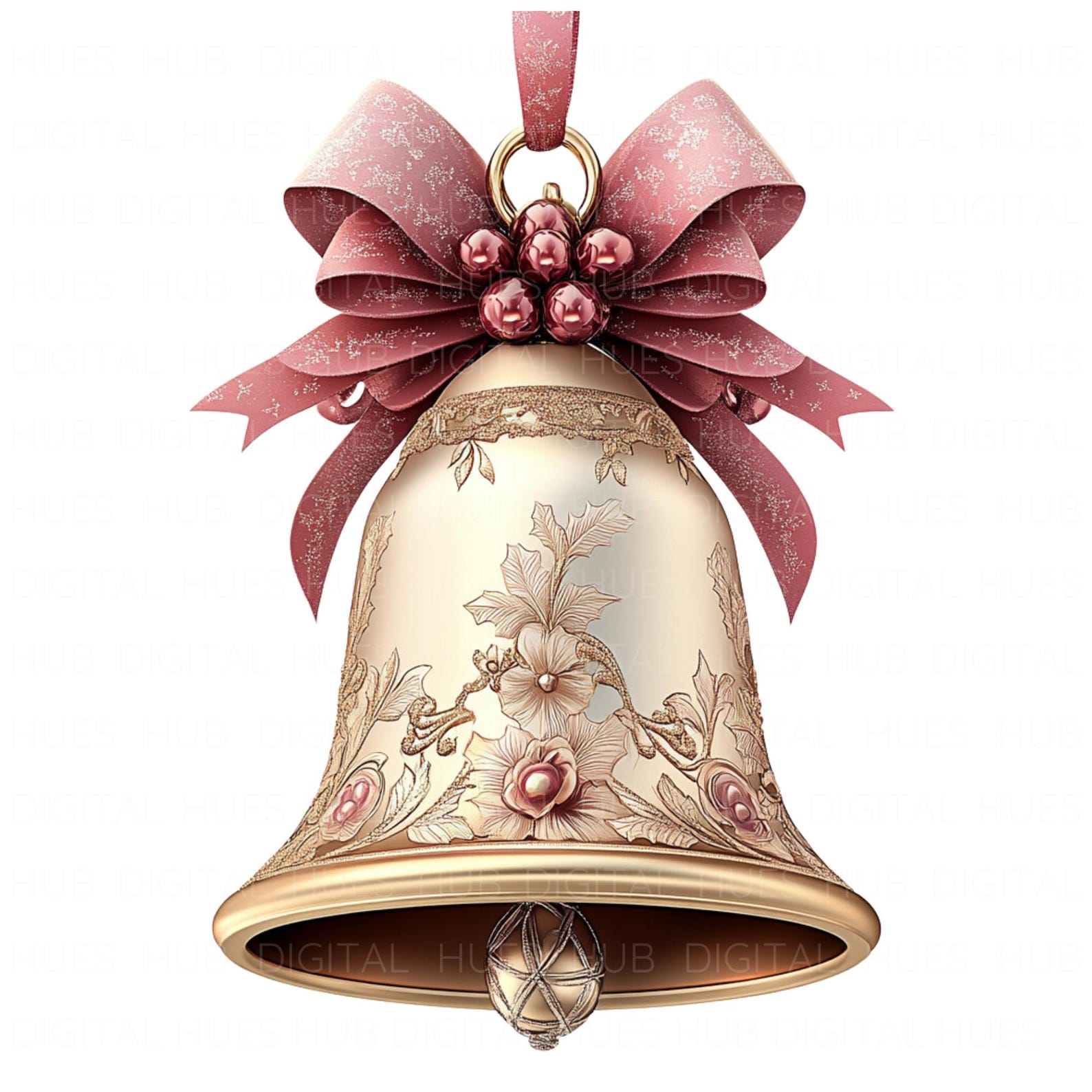15 Pink Gold Christmas Bell Clipart Watercolor Festive Holiday ...