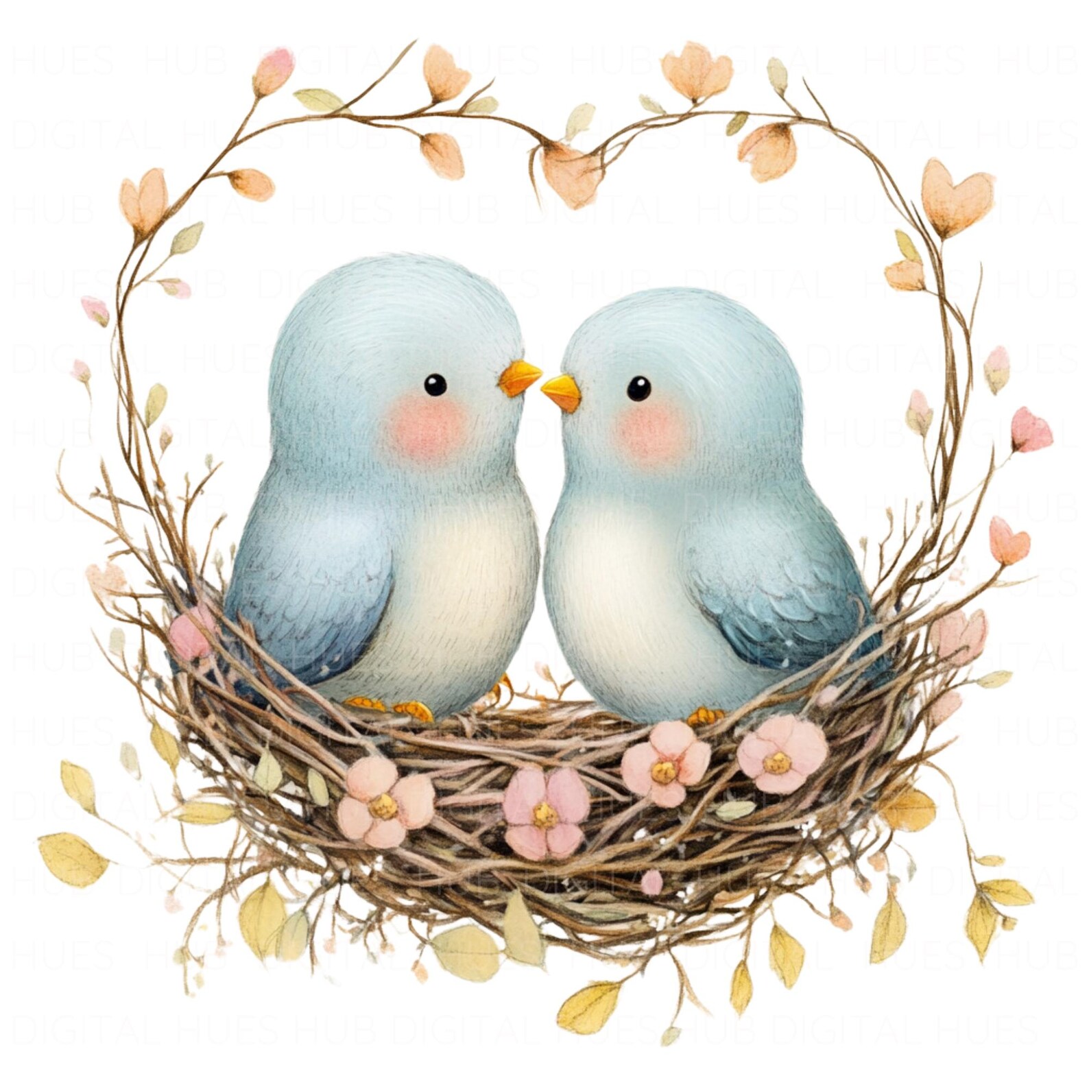 11 Romantic Bird Couple Clipart Watercolor Love Birds Nest Printable ...