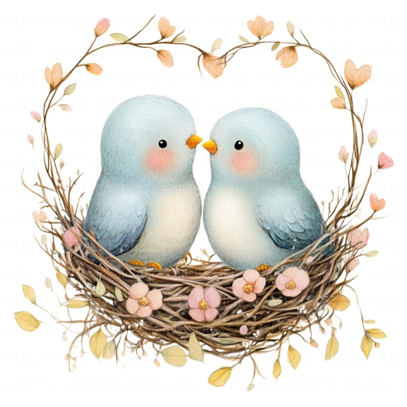 11 Romantic Bird Couple Clipart Watercolor Love Birds Nest Printable ...