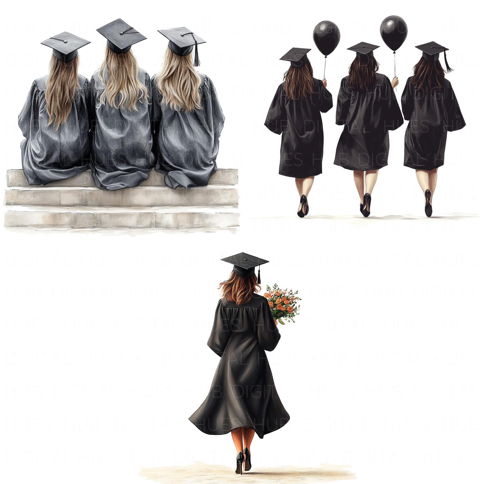 14 Graduation Girl Clipart Watercolor Student Grad Designs Graduation ...