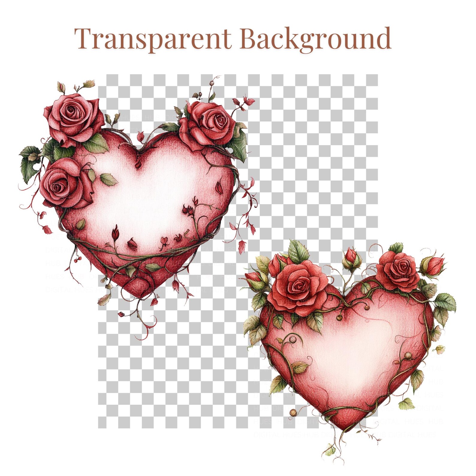 11 Red Rose Heart Clipart Watercolor Printable Floral Heart High ...