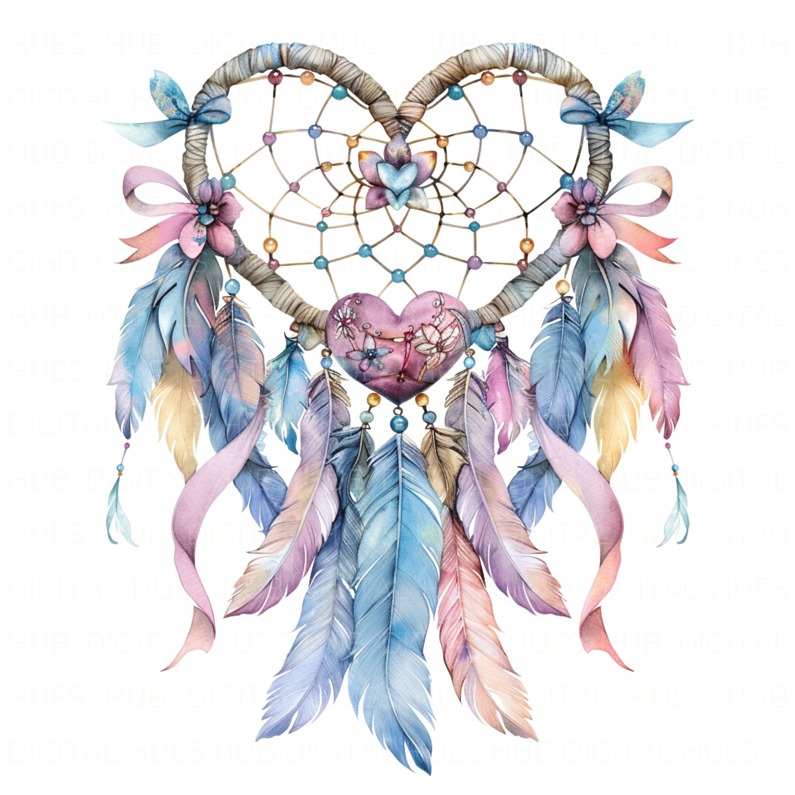 11 Heart Dream Catcher Clipart Watercolor Floral Dream Catcher ...
