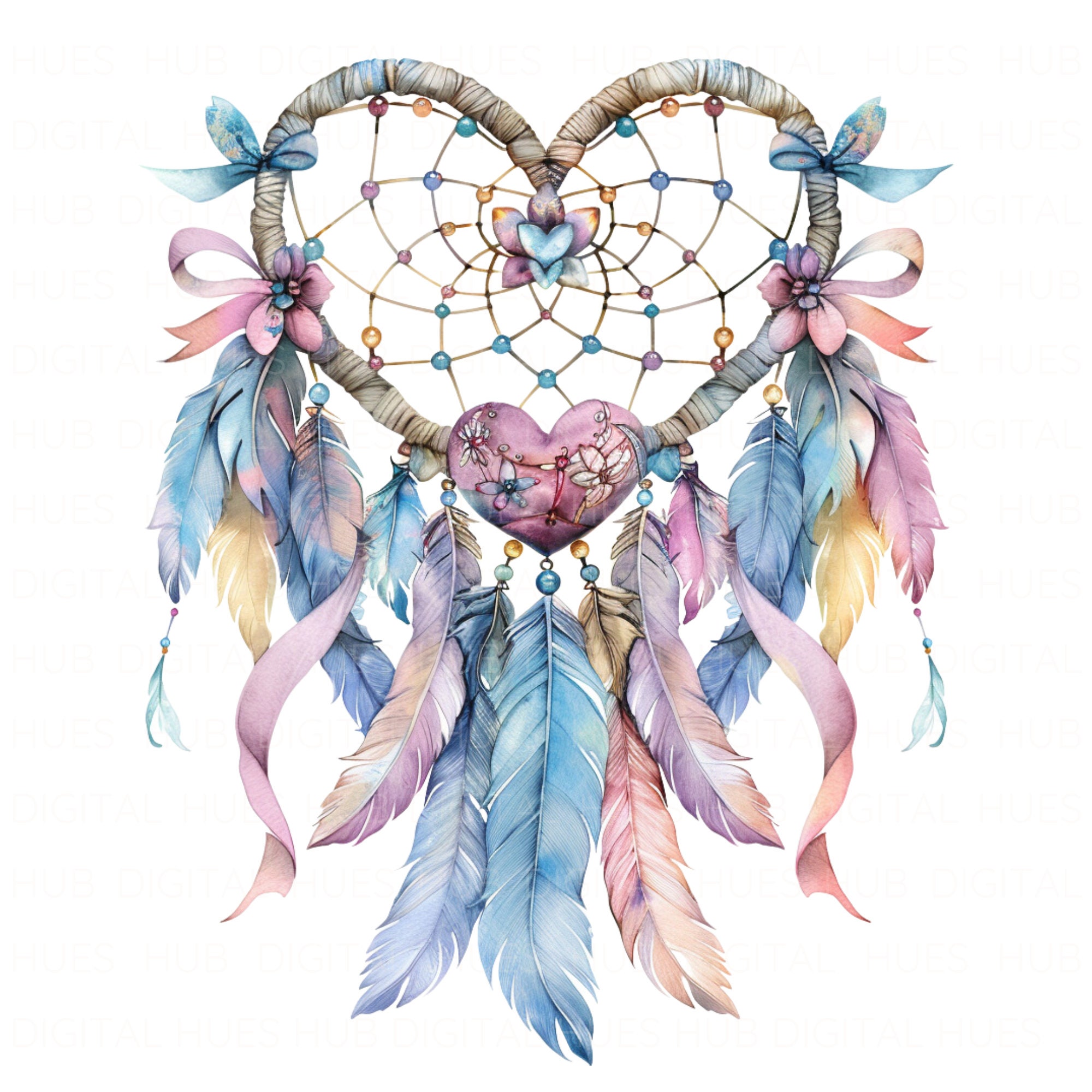 11 Heart Dream Catcher Clipart Watercolor Floral Dream Catcher ...