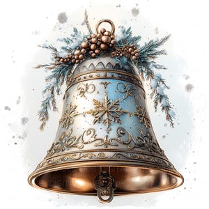 14 Snowy Christmas Bell Clipart Watercolor Festive Holiday Printable ...
