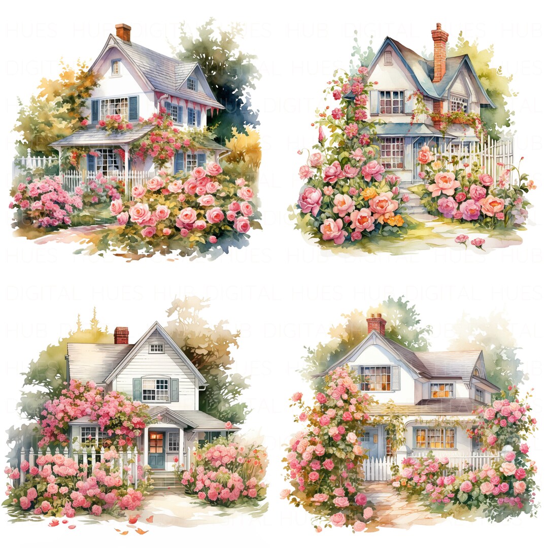 14 Floral Cottage Clipart Bundle Watercolor Cottage Garden Clipart High ...