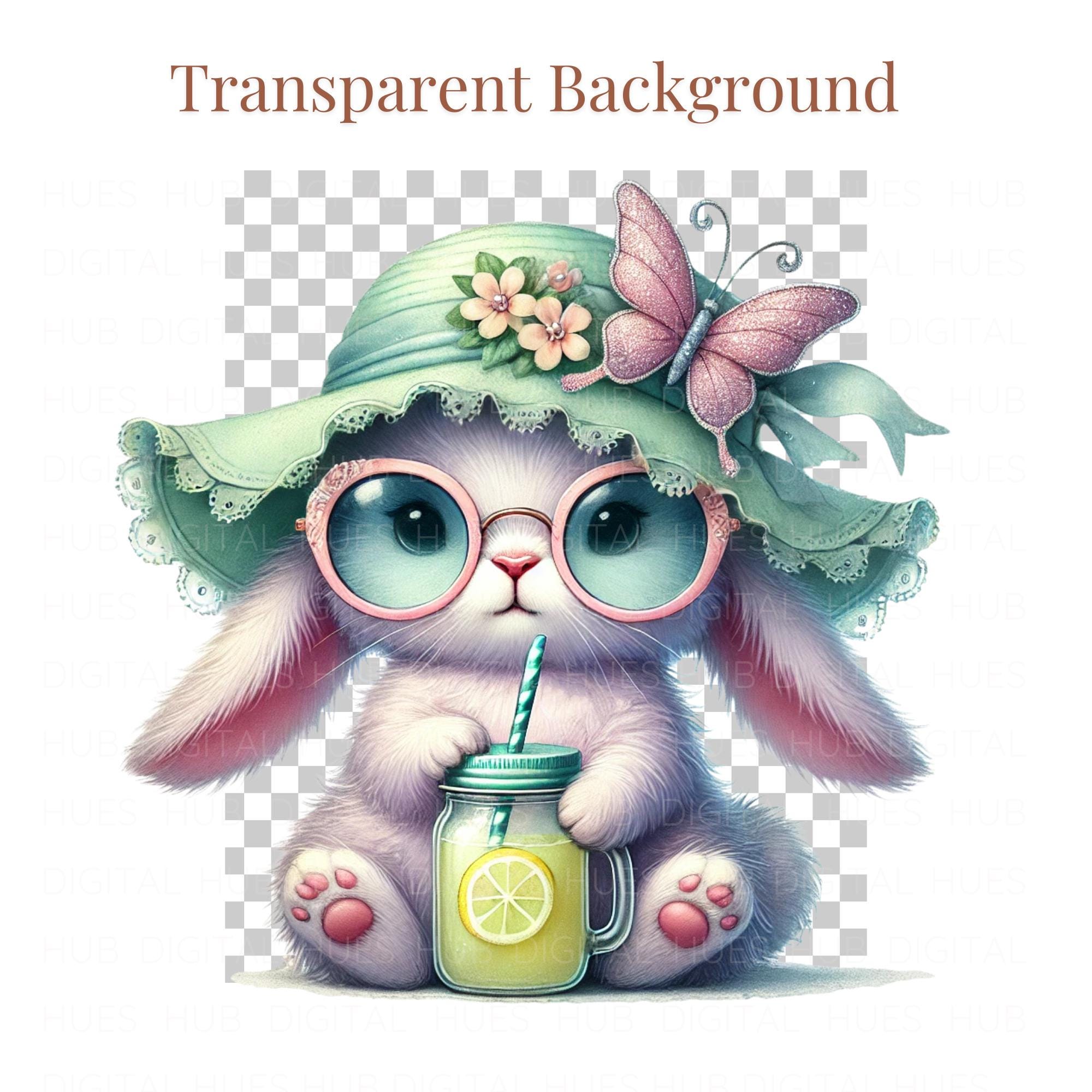 12 Cute Baby Bunny in Summer Clipart Watercolor Cartoon Bunny Nursery ...