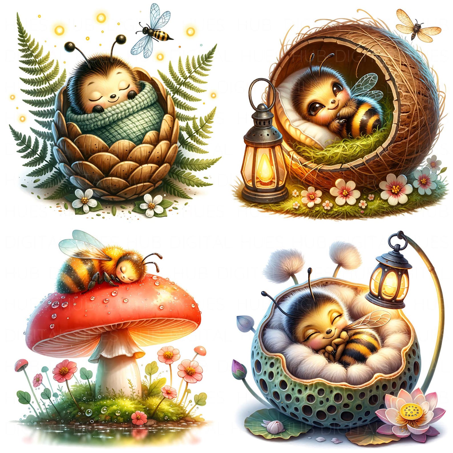 20 Cute Baby Bee Sleeping Clipart Floral Baby Bee Cartoon Bumble Bee ...