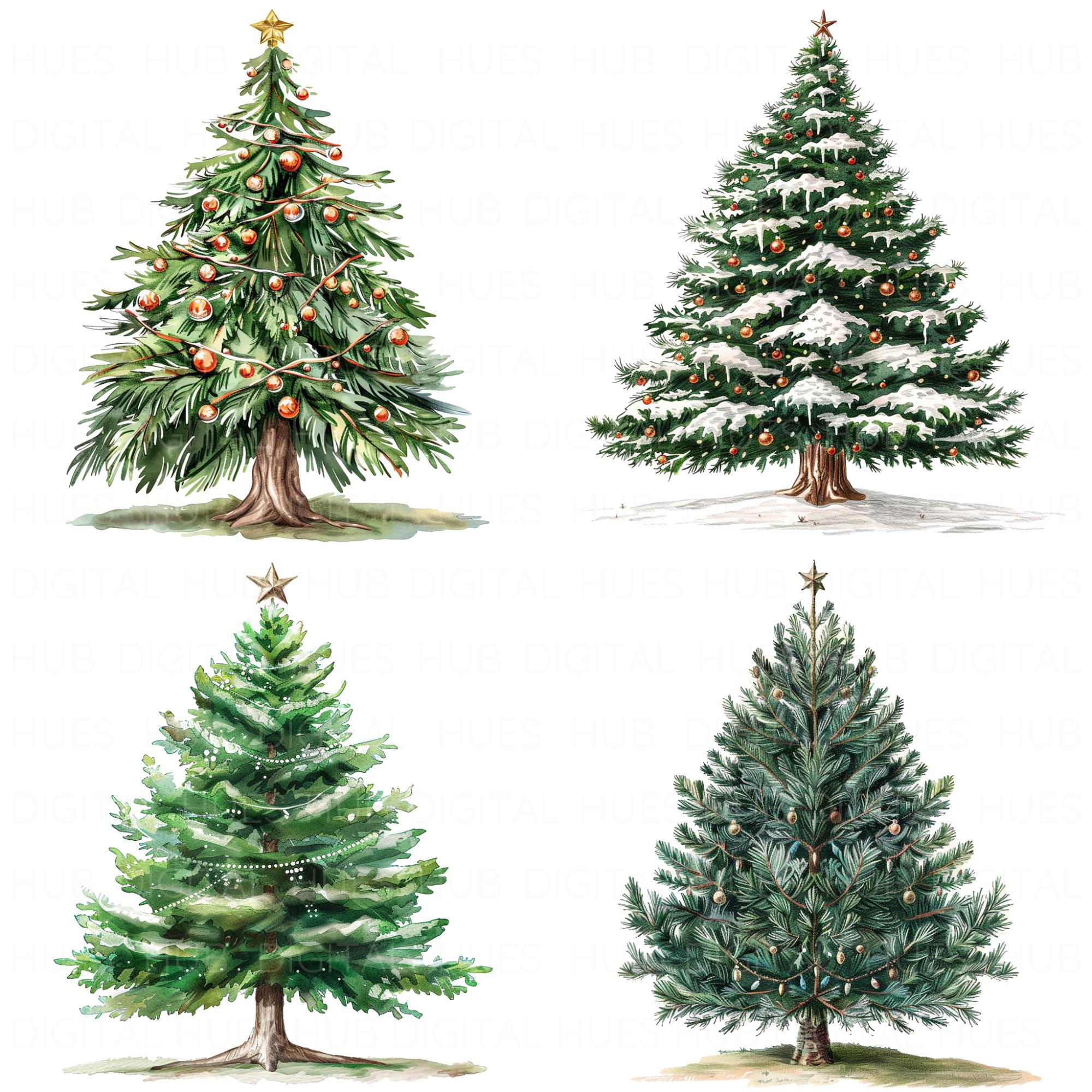 17 Christmas Tree Clipart Watercolor Festive Tree Winter Holiday ...