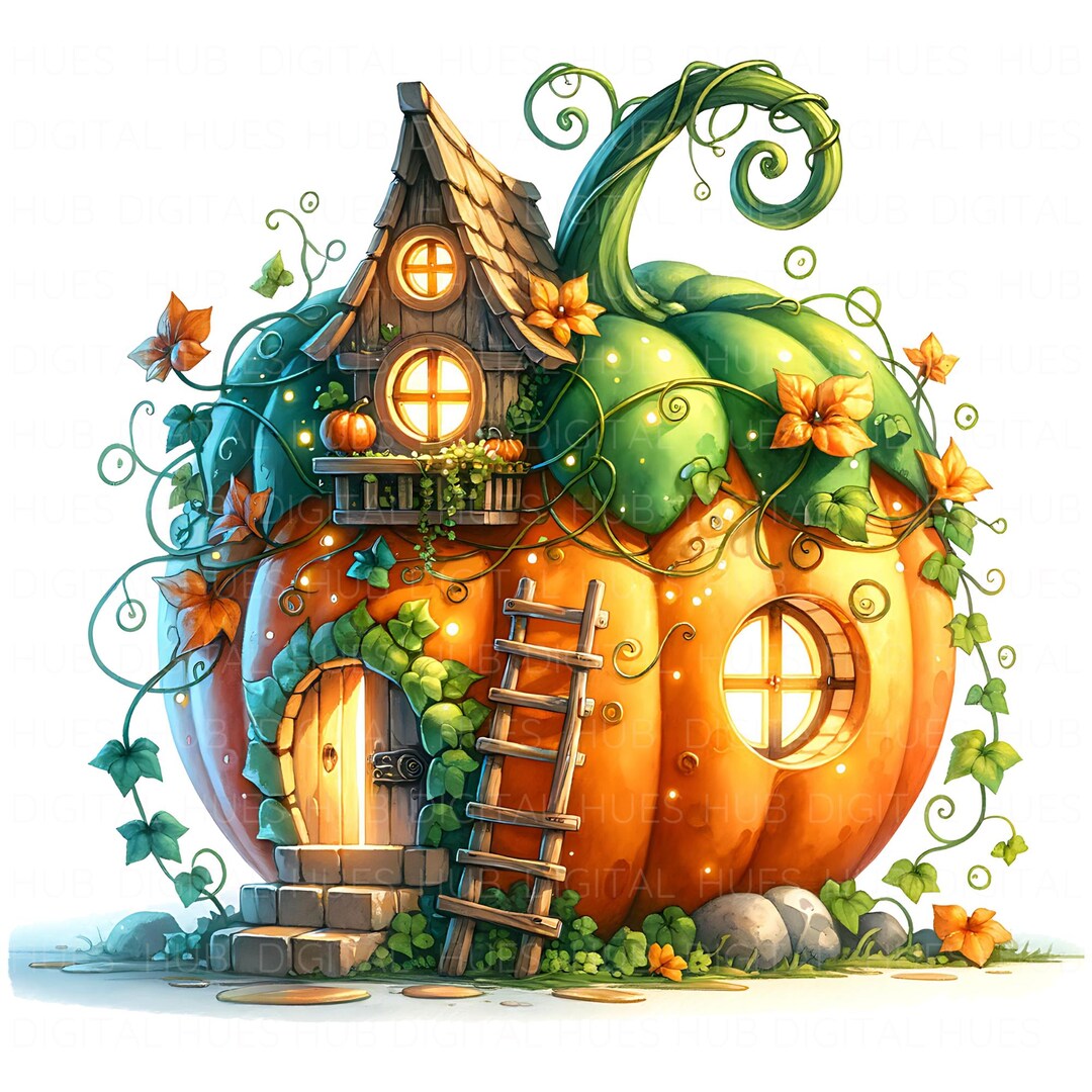 11 Gnome Pumpkin House Clipart Watercolor Magical Fairy Pumpkin House ...