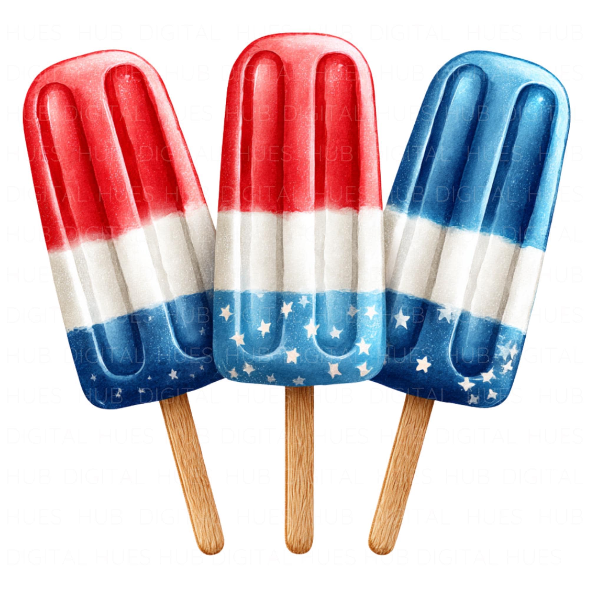 11 Patriotic Popsicles Clipart Watercolor Red White Blue Celebration ...