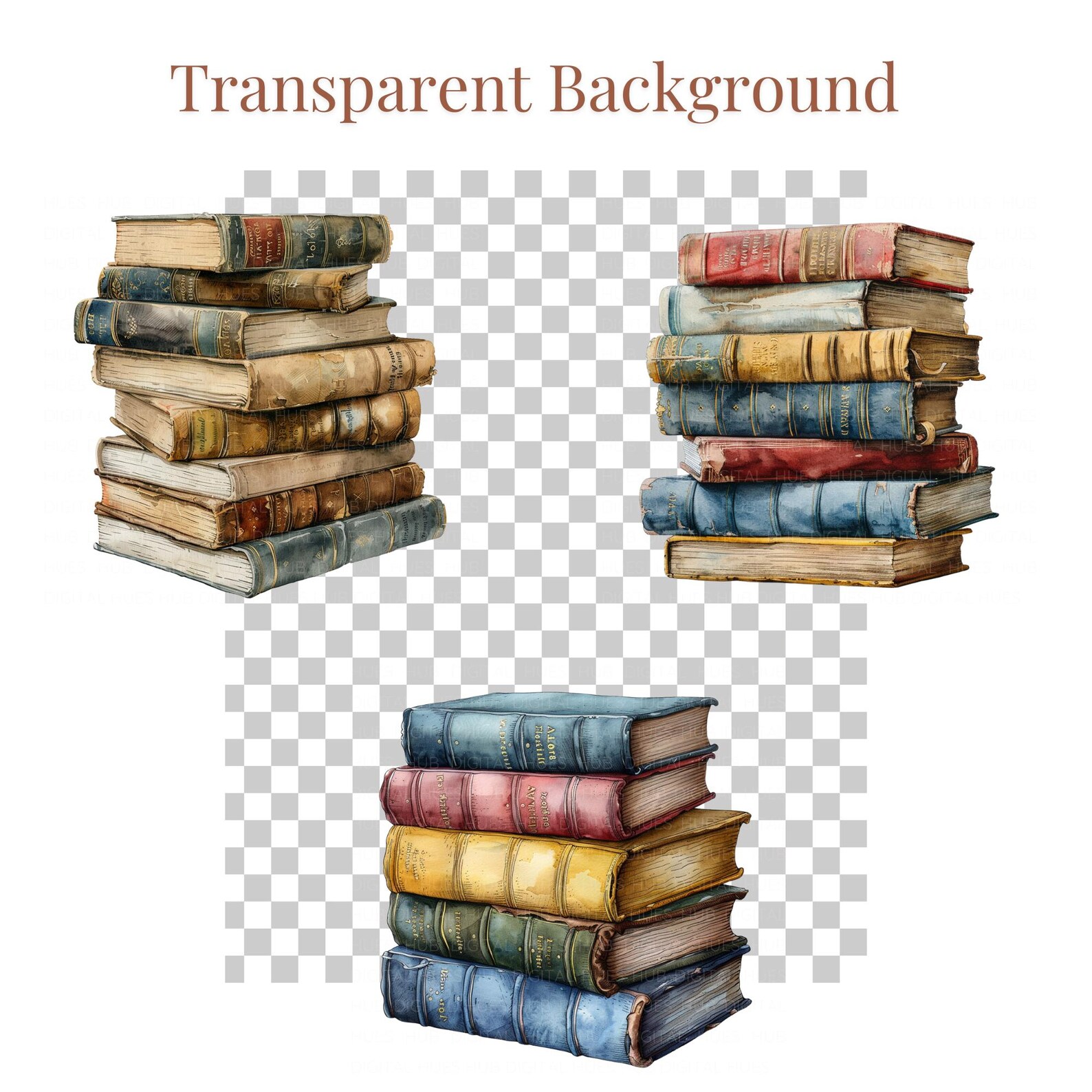 13 Book Stack Clipart Watercolor Old Rustic Book Pile Fantasy Clipart ...