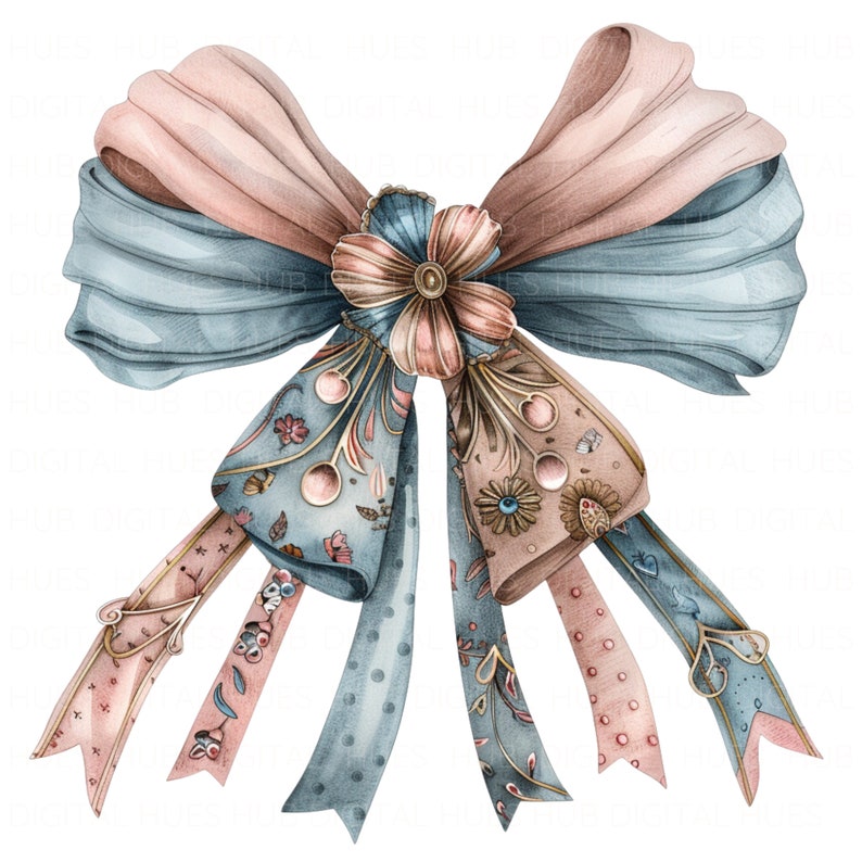 10 Cute Lace Bow Clipart Watercolor Gift Bow Printable Pink Ribbon Bow ...