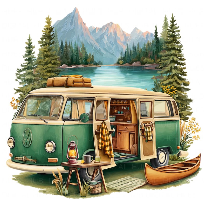 10 Camping Van Clipart Watercolor Outdoor Nature Adventure Traveling ...