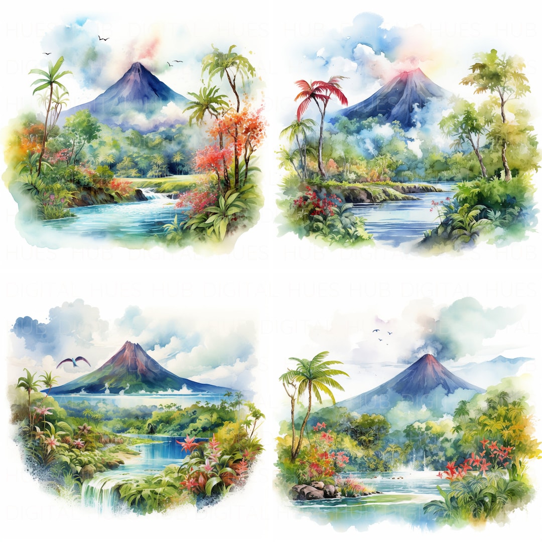 12 Dormant Volcano Landscape Clipart Bundle Watercolor Volcano Clipart ...