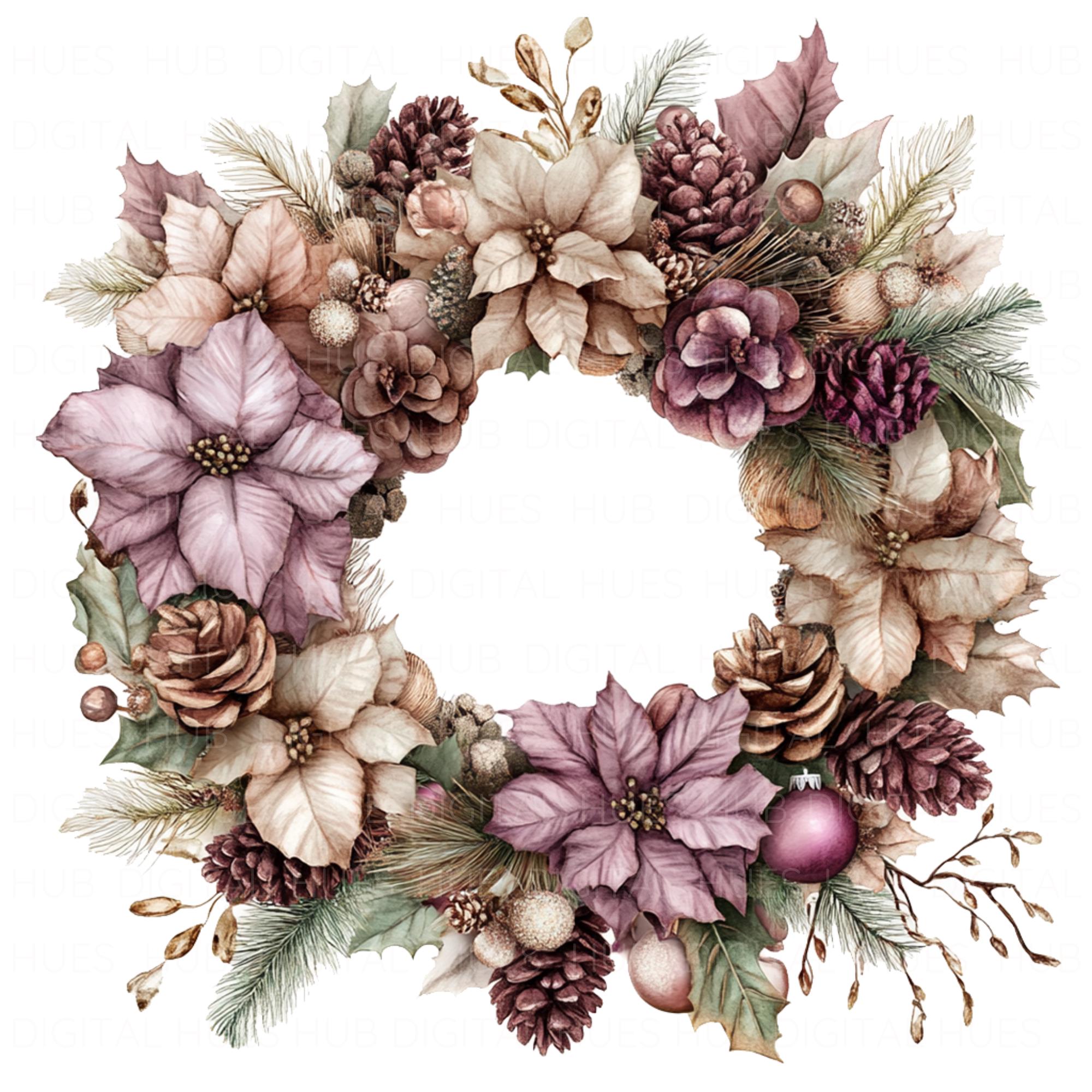 13 Chic Christmas Wreath Clipart Bundle Watercolor Winter Wreath ...