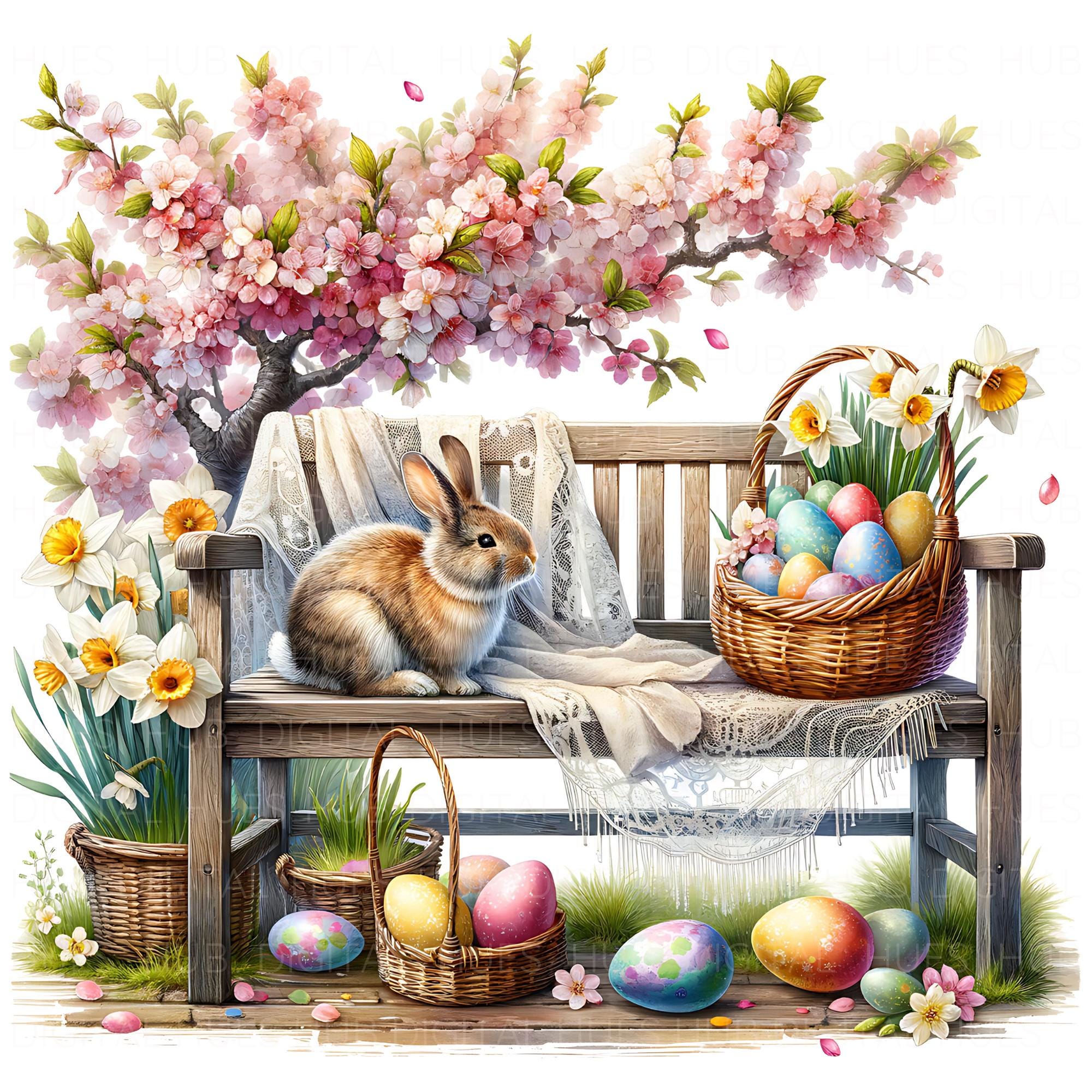 13 Easter Bench Garden Clipart Watercolor Easter Spring Printable High ...