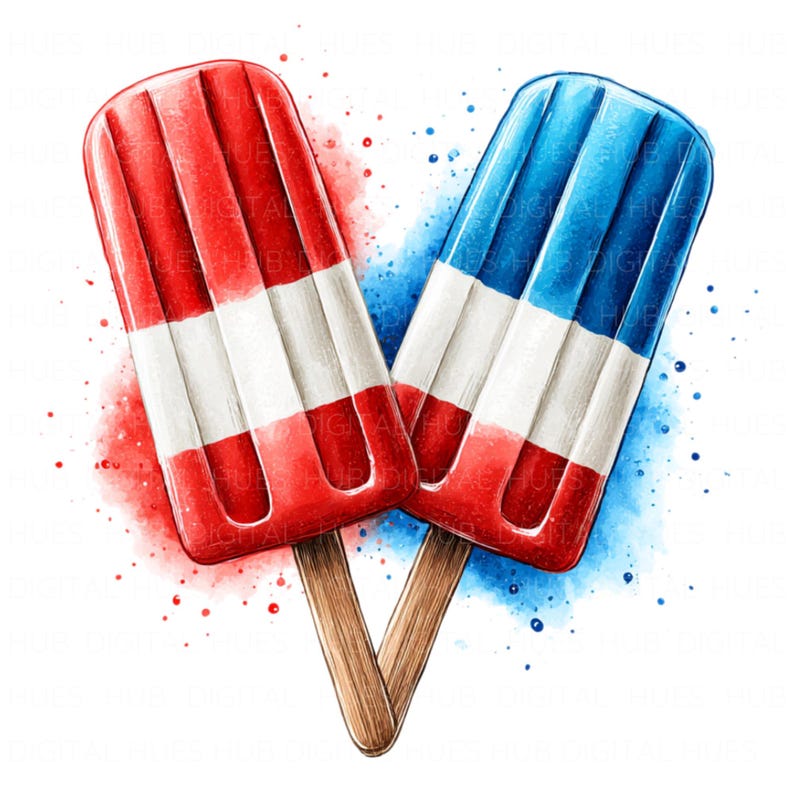 11 Patriotic Popsicles Clipart Watercolor Red White Blue Celebration ...