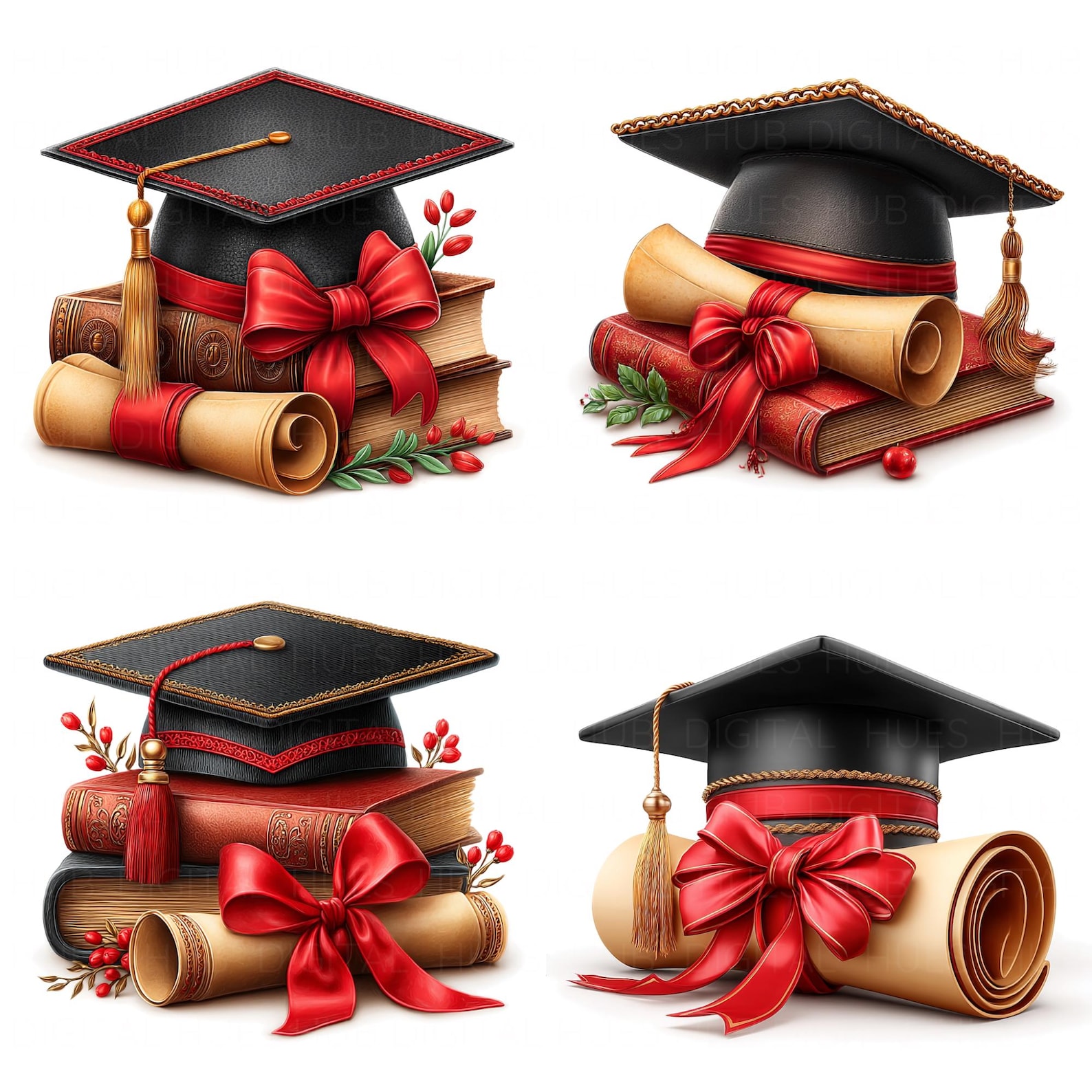 16 Graduation Cap Diploma Clipart Watercolor Perfect Student Gift Idea ...