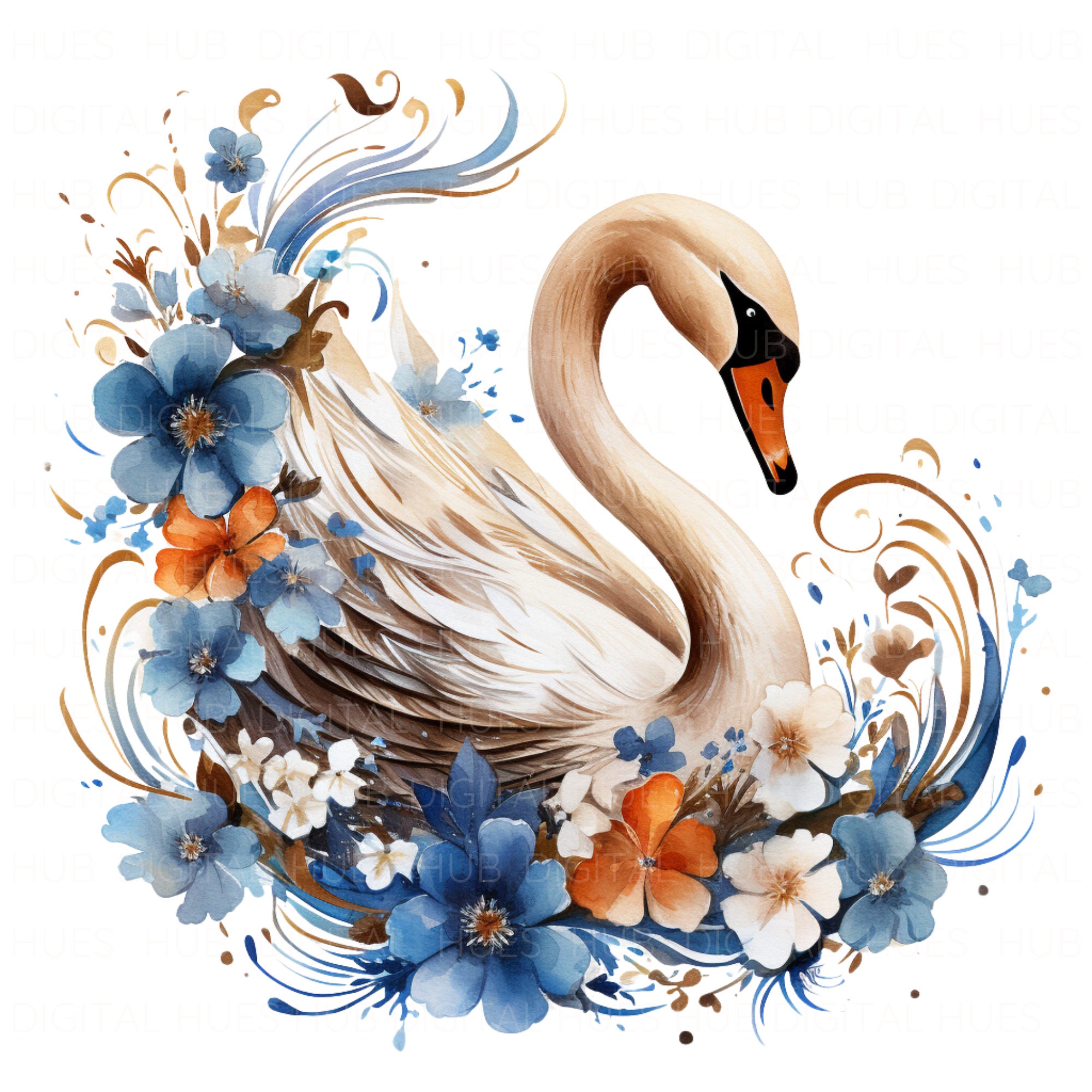 11 Floral Swan Clipart Watercolor Clipart Printable High Quality JPEG ...