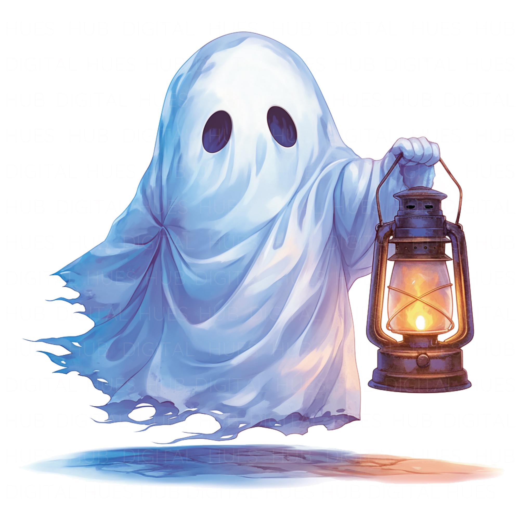 10 Cute Ghost Lantern Clipart Watercolor Friendly Ghost Art High ...