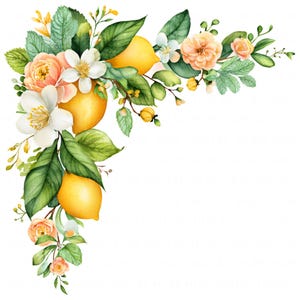 17 Lemon Border Clipart Watercolor Mediterranean Decor Lemon Garland ...