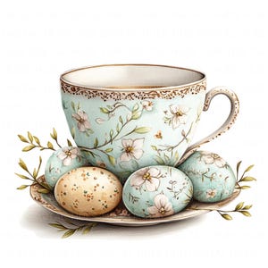 15 Festive Easter Teacup Clipart Watercolor Easter Eggs Cup Printable ...