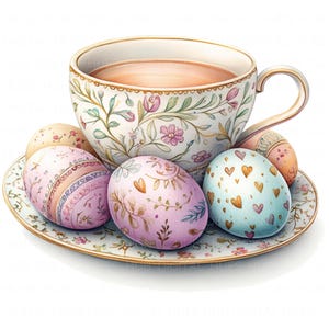 11 Festive Easter Teacup Clipart Watercolor Easter Eggs Cup Printable ...