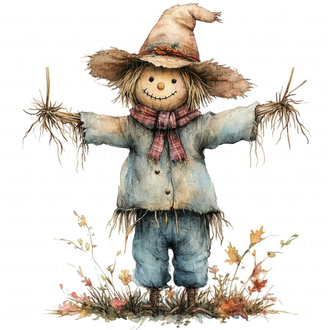 13 Scarecrow Clipart Watercolor Halloween Autumn Art Digital Download ...