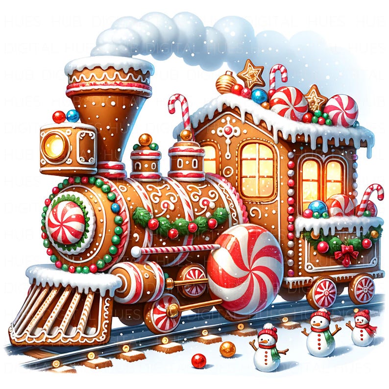 10 Gingerbread Train Clipart: Watercolor Christmas Holiday Cookie Locomotive JPG, Nursery ...