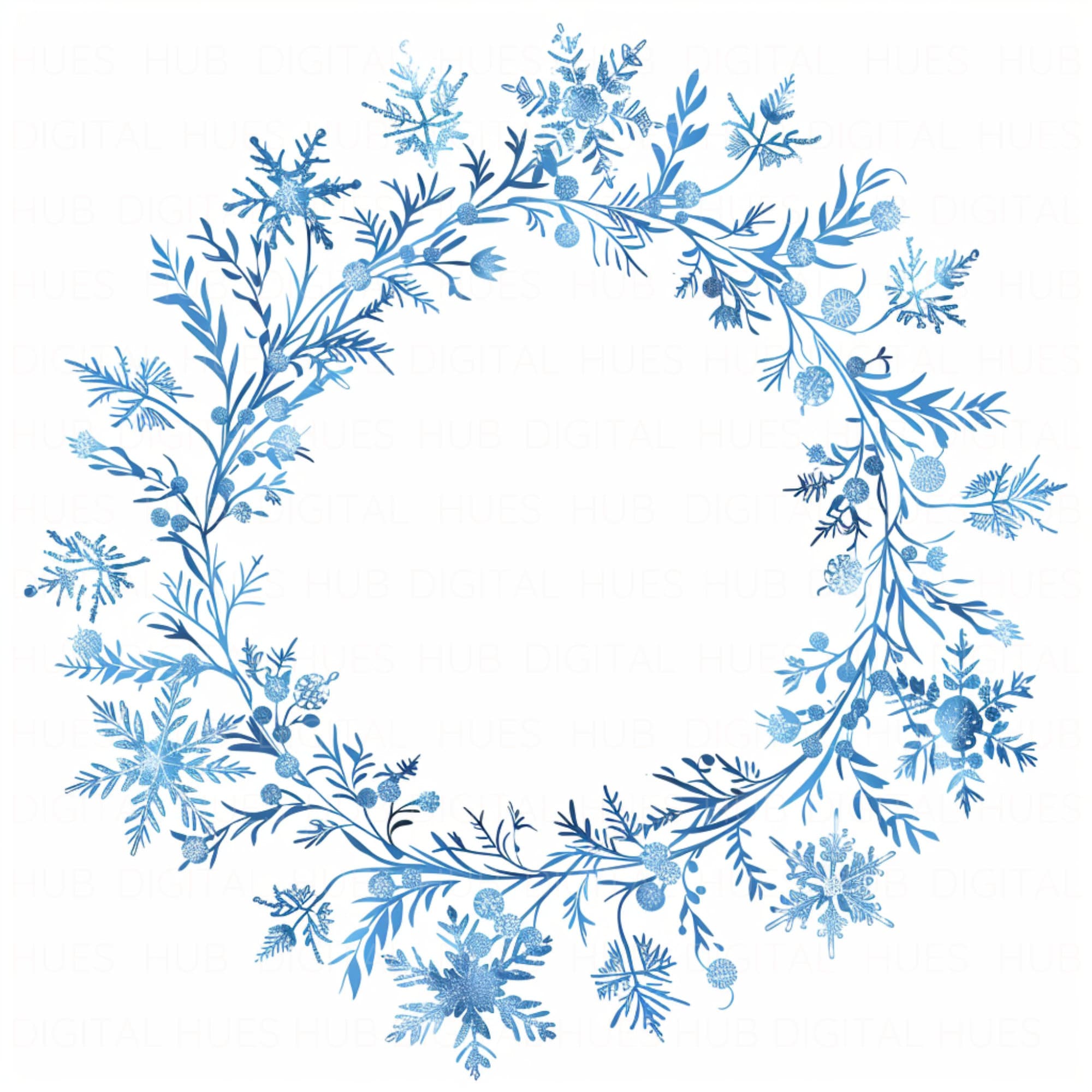 16 Blue Snowflakes Wreath Clipart Watercolor Winter Christmas Wreath ...