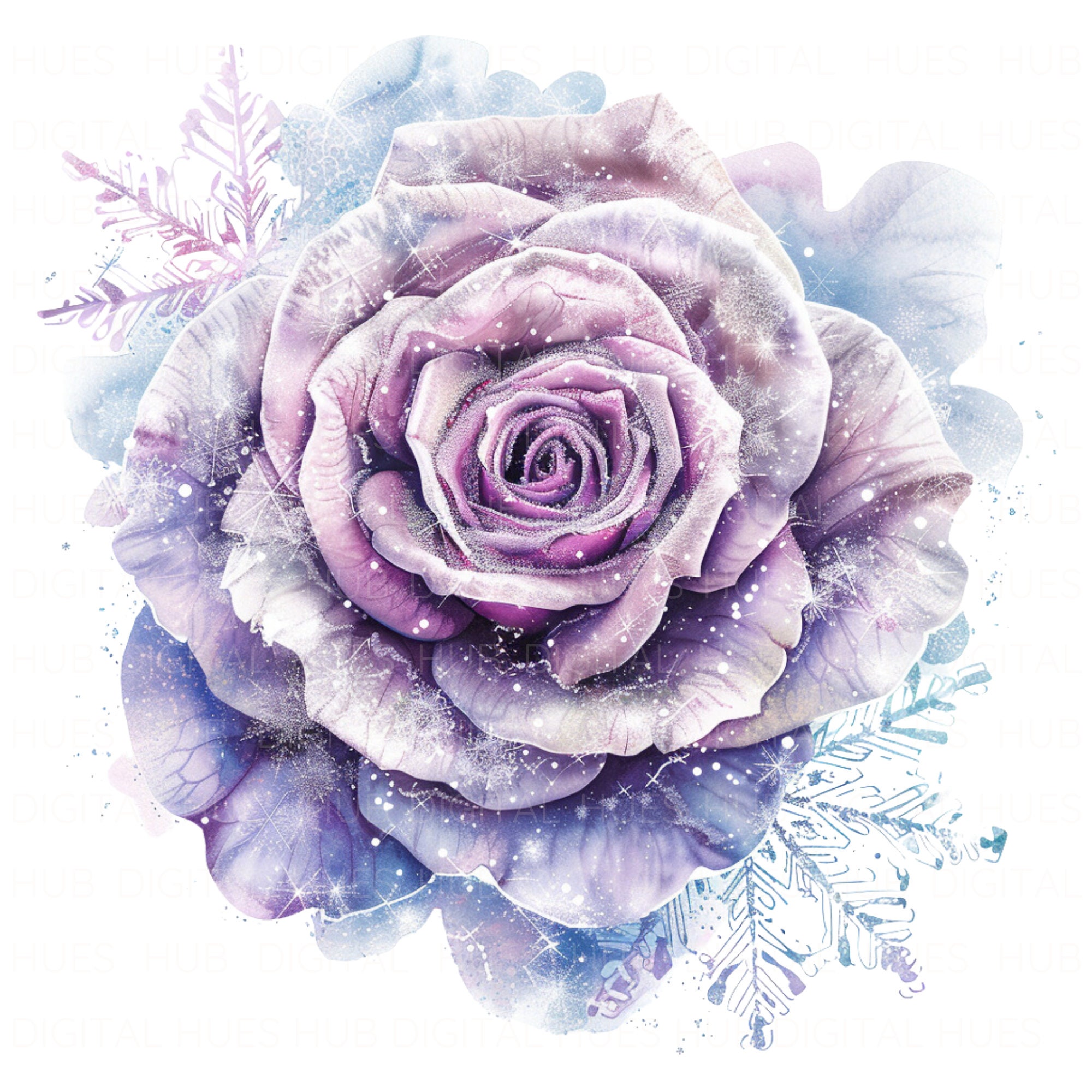 17 Winter Rose Clipart Bundle Watercolor Frost Snow Rose High Quality ...