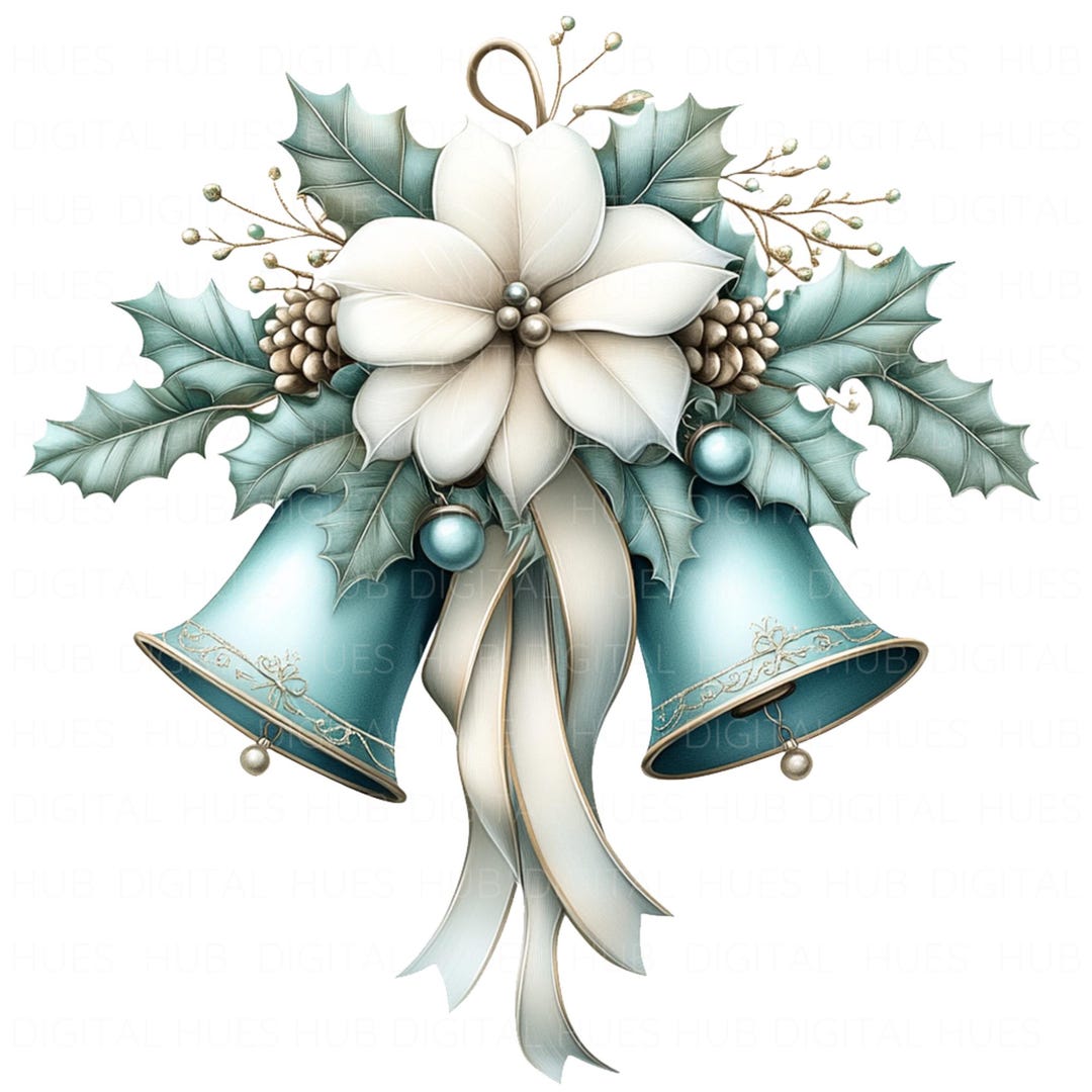 10 Green Christmas Bell Clipart Watercolor Holiday Graphics Printable ...