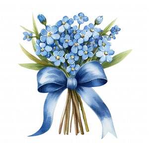 12 Forget Me Not Bouquet Clipart Bundle Watercolor Blue Flowers Clipart ...