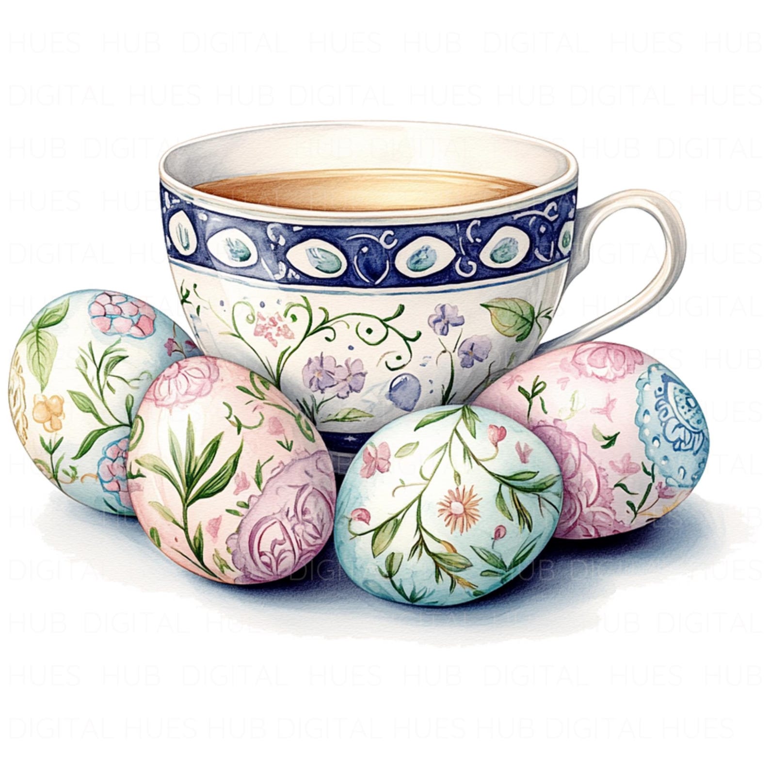 11 Festive Easter Teacup Clipart Watercolor Easter Eggs Cup Printable ...