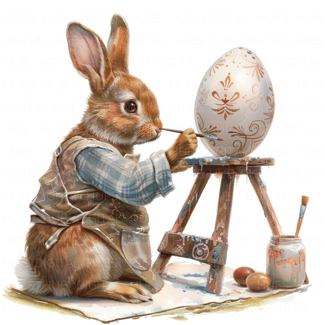 14 Easter Bunny Painting Easter Egg Clipart Watercolor Cute Bunny ...