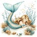 11 Little Mermaid Sleeping Underwater Watercolor Fairytale Art ...